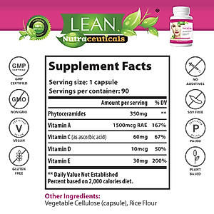 Skin Care Phytoceramides, 90 Day Hydration Focus Super Ceramide Supplements for Women and Men, Wrinkle Support Factor Pills, Give youth to the Face with Multivitamin A, C, D, E Gluten Free 90 Capsules