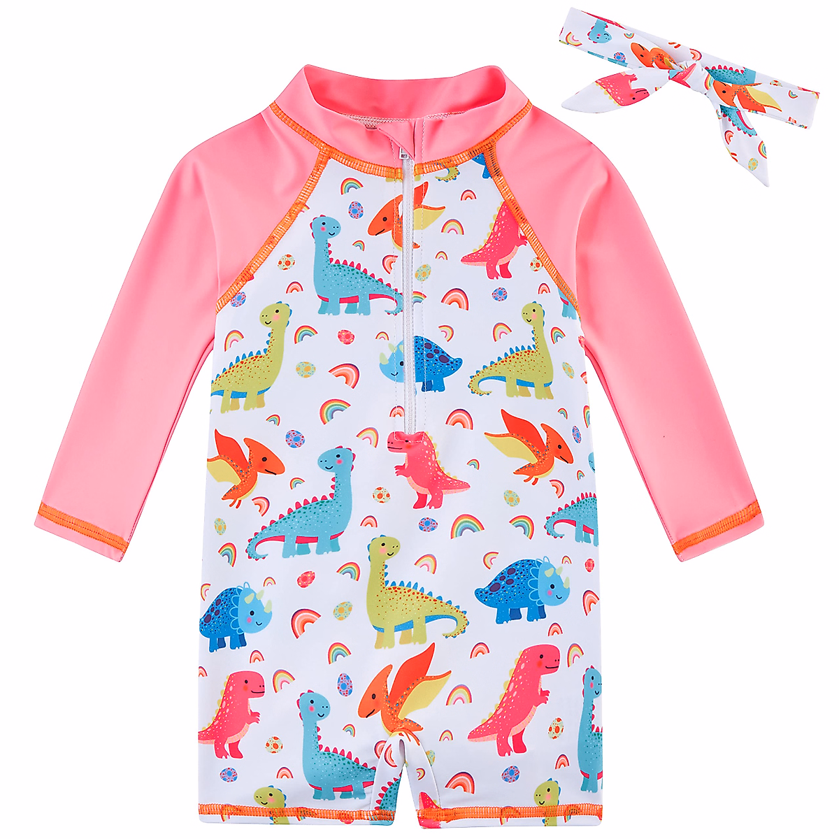 TUPOMAS Baby Girls Swimsuit Long Sleeve Dinosaur Bathing Suit Sun Protect Rashguard One Piece Swimwear 12-18 Months