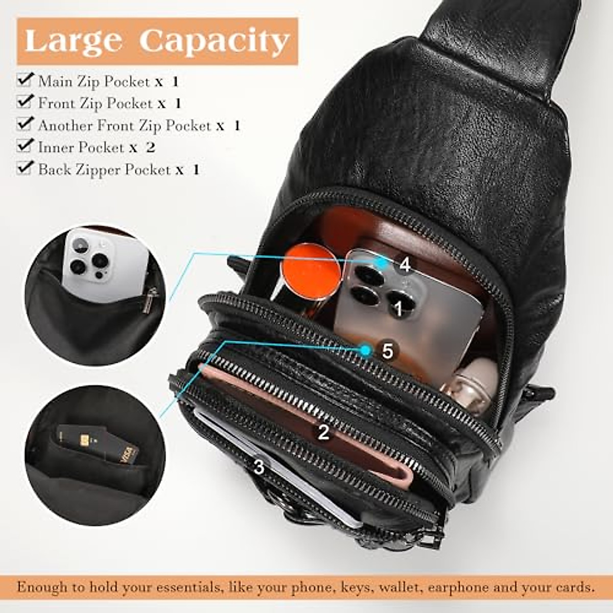 SUOSDEY Sling Bag Crossbody Bags for Women PU Leather Sling Backpack Travel Cycling Hiking