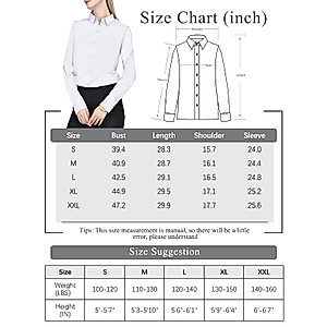 Tapata Women's Classic Button-Down Blouse Formal Work Dress Fitted Shirts Collared Long Sleeve Business Top, White, Large