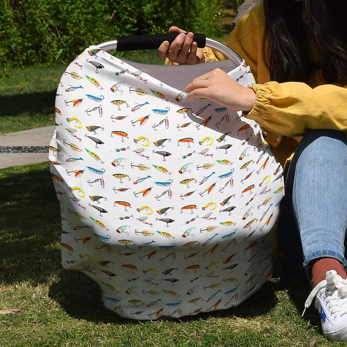 Nursing Cover Breastfeeding Several Fish Hook Stretchy Soft Breathable Infant Carseat Canopy Multi-use for Stroller,High Chair,Shopping Cart Fishing Decor