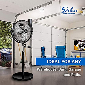 Simple Deluxe 18 Inch Pedestal Standing Fan, High Velocity, Heavy Duty Metal For Industrial, Commercial, Residential, Greenhouse Use, Black