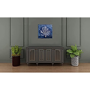 Yihui Arts Nautical Canvas Wall Art Hand Painted Navy Blue and White Coastal Painting Modern Abstract Tree Artwork for Living Room Bedroom Hall Way Decor