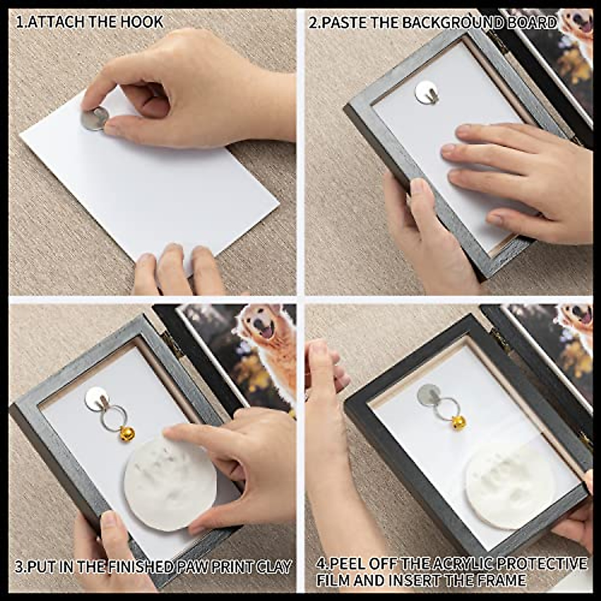 Montessori & Handmade Pet Dog Urns for Ashes, Dog or Cat Memorial Urns for Ashes, Wooden Pet Cremation Box with Picture Frame, Paw Print Making Kit Included, 4" x 6" Photo Insert (Black)