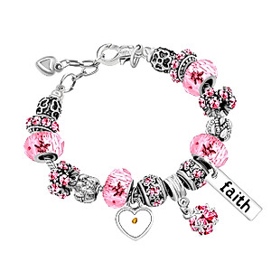 Silver Tone Crystal Murano Glass Beads Snake Chain Bracelet Faith Mustard Seed Charm Crystal Bracelets for Women Y1924 (pink)