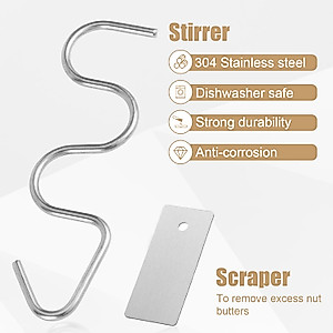 Peanut Butter Stirrer and Scraper, Stainless Steel Peanut Butter Mixer Nut Butter Stirrer Tool for 12-30OZ Jars Suitable for Mixing Various Peanut Butter & Jam