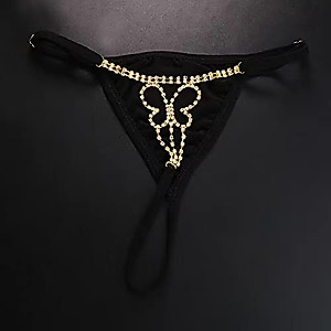 Eyraevor Women Sexy Crystal G-string Thong Rhinestone T Back Belly Waist Chain Underpants Mini Underwear Body Jewerly (Butterfly-Gold)