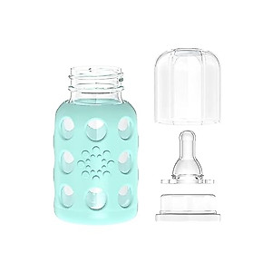 Lifefactory Glass Baby Bottle with Silicone Sleeve 4 Ounce, 2 Pack - Mint