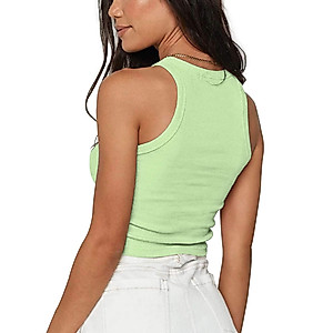 AUSELILY Mint Green Crop Top Sleeveless Tops for Women Cropped Ribbed Tank Tops for Women Small