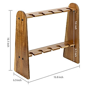 MyGift Industrial Metal Tabletop Wine Glass Holder Stand with 2 Hanger Bars and Shabby White Washed Wood Base - Countertop Stemware Drinking Glasses Hanging Rack