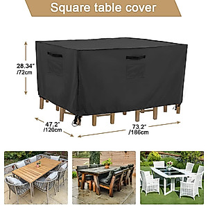 LBW Heavy Duty Outdoor Table Cover Waterproof of Rectangle ,73.2 "L x 47.2 "W x 28.3"H Patio Furniture Sets Cover for Garden Picnic Table 600D Cover for Table Chairs, Black