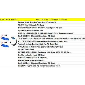 2 Pack 3.7V 600mAh Li-ion Rechargeable Battery 1450cell with USB Charger Cable for Double Sided Rotating Tumbling Amphibious RC Stunt Car Monster Truck C63