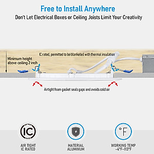 TORCHSTAR Basic Series 12-Pack 6 Inch Ultra-Thin LED Recessed Lighting with Junction Box, CRI90, Aluminum, 5000K Daylight, 5%-100% Dimmable Slim Recessed Downlight, 12W 1100LM, ETL and Energy Star