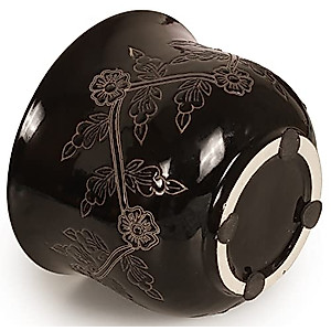 abhandicrafts 7x7" Inch Large Ceramic Yarn Bowl Double Spiral Knitting Bowl for Two Balls of Yarn Beautifully Hand Carved Floral Design by an Indian Artisans - Gifts for Knitters,