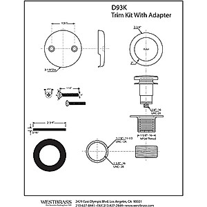 Westbrass D93K-50-01 Universal Fine or Coarse Thread Replacement Bathtub Tip-Toe Drain Plug with 2-Hole Faceplate, Polished Brass (50-Pack)
