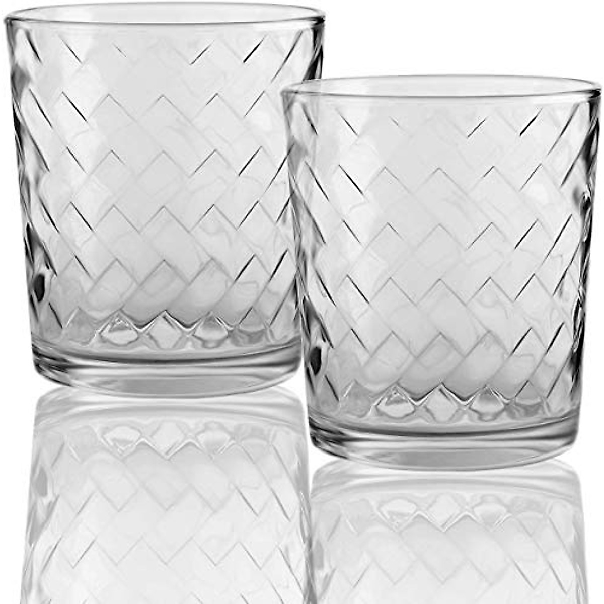 Circleware Chevron Set of 4 Whiskey Drinking Glasses Glassware for Water, Beer and Bar Liquor Dining Decor Beverage Cups Gifts, 4 Count (Pack of 1)