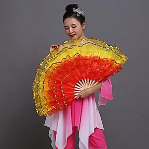 LELAMP 19 Styles Colorful Folding Flexible Dyed Silk Fan Folding Fan Hand Held Chinese Style Handmade Yangko Dance Performance Props