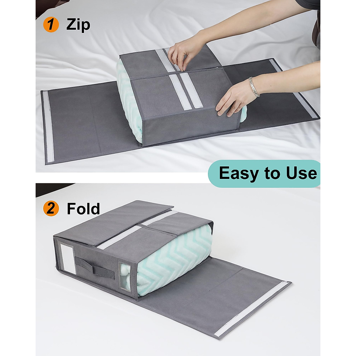 3 Pack Bed Sheet Organizers and Storage,Fabric Foldable Sheet Organizer, Zipper Bedding Sheet Storage Box, Linen Closet Organizer for Bedsheet Set,Clothing,Duvet Covers,Pillowcases(Queen/King Size)