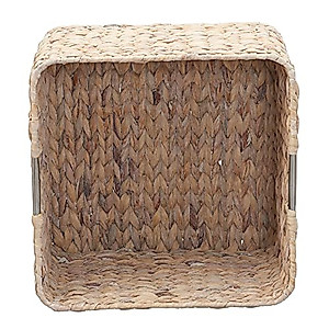 Household Essentials, White Wash Square Wicker Basket, Hyacinth Cube with Stainless Steel Handles, Intricate and Durable Weave, Sturdy Metal Frame