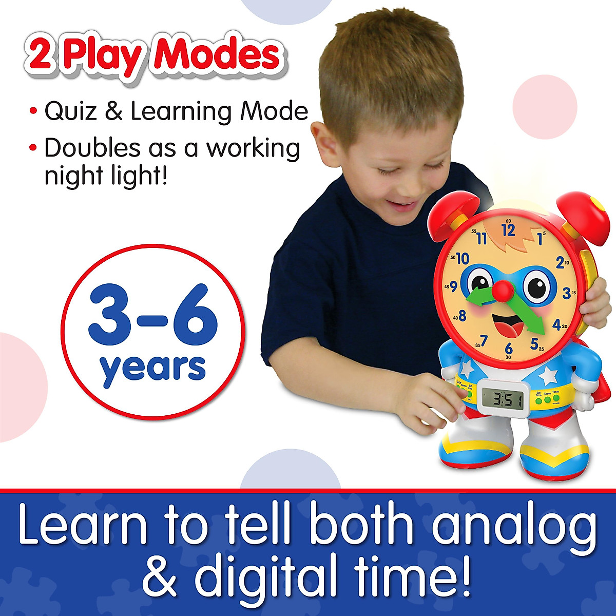 The Learning Journey - Super Telly Teaching Time Clock - Primary Color - Telling Time Teaching Clock - Toddler Toys & Gifts for Boys & Girls Ages 3 Years and Up - Award Winning Toys