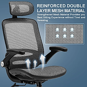 Ergonomic Mesh Office Chair for Tall People, High Back Mesh Chair with Adjustable Flip Up Armrest & 2D Headrest &, 135°Tilt Function, Mesh Seat, Swivel Executive Task Chair for Home 350lb