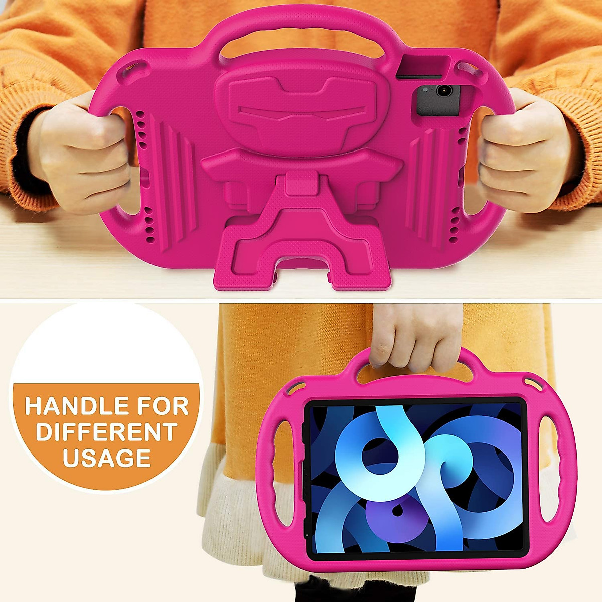 MENZO Kids Case for iPad Air 5th/4th Generation (2022/2020),iPad Air 10.9 inch Case, Light Weight Shockproof Shoulder Strap Handle Stand Kids Case for iPad Air 5/4, iPad Pro 11 2021/2020/2018, Rose