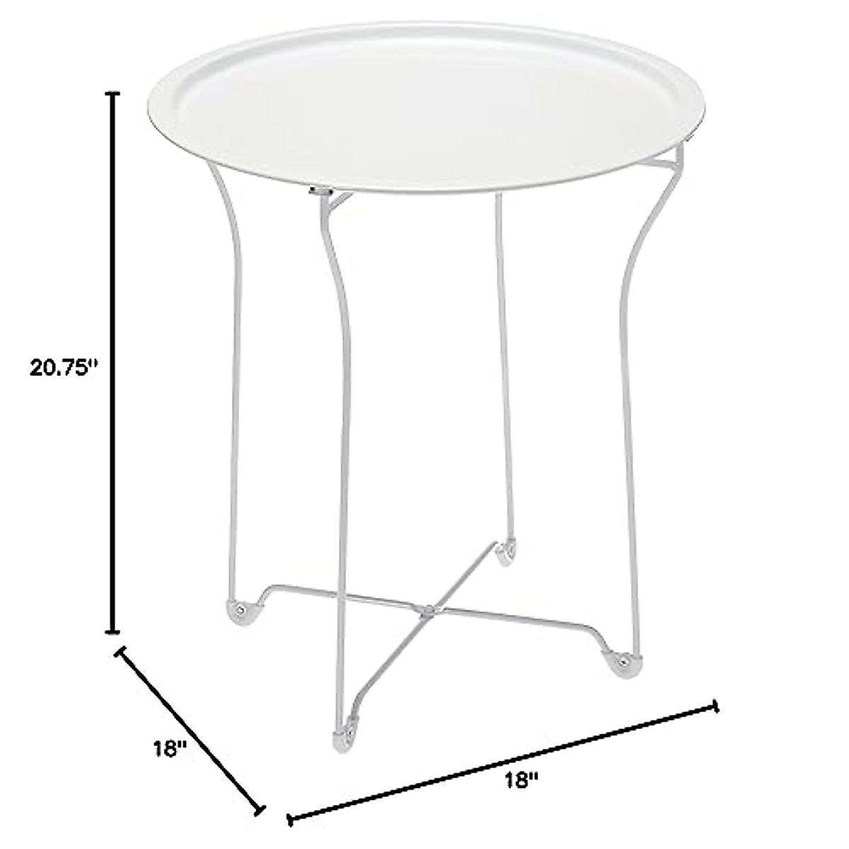 Atlantic urbSPACE Metal Side Table - Stylish Folding Tray Table, Sturdy Steel Construction with Wear-Resistant Powder Coating, PN in White