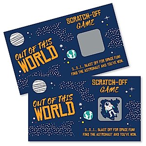 Blast Off to Outer Space - Rocket Ship Baby Shower or Birthday Party Game Scratch Off Cards - 22 Count