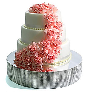 Cakebon Silver Cake Stands, Sturdy Lightweight Polystyrene Foam Silver Wedding Cake Stand with Faux Rhinestones, 16 Inch Cake Stand for Cakes and Pastries, Cake Stands for Party