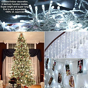 Christmas String Lights - 120 LEDs 49ft/15m End-to-End 8 Modes Plug in - Indoor/Outdoor Waterproof Decorative Fairy Twinkle Xmas Lights for Home/New Year/Tree/Thanksgiving Day/Wedding - Cool White