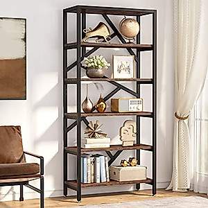Tribesigns 71 Inch Industrial Bookshelf, 6 Shelf Etagere Bookcase, Free Standing Open Book Shelves Storage Display Shelf, Wood Shelving Units Organizer Rack for Bedroom Home Office Living Room