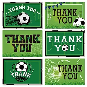 Whaline 36 Pack Football Thank You Cards with Envelopes Stickers 6 Design Green Soccer Blank Note Cards for Season Games Birthday Supplies, 4 x 6 Inch