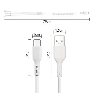 GELRHONR Retractable USB A to USB C Multi Charging Cable,Coiled 5A 3 in 1 Multiple USB C Fast Charging Cord,Compatible with Cell Phones Tablets Android and More （MAX 6.5Ft (White 1 to 3)