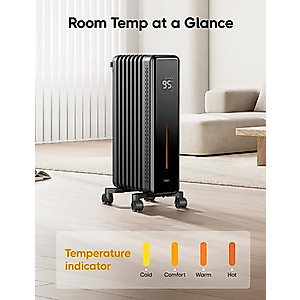 Dreo Oil Filled Radiator Heater, 1500W Electric Heaters for Indoor Use, Safety Heat for Large Room with Remote, 8 Fins, 4 Modes, Digital Thermostat, Overheat & Tip-Over Protection, 24H Timer, Quiet