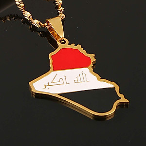 Stainless Steel Republic of Iraq Map Pendant Necklace Gold Color Allah Name Pendant Allah Heart Jewelry (Gold)
