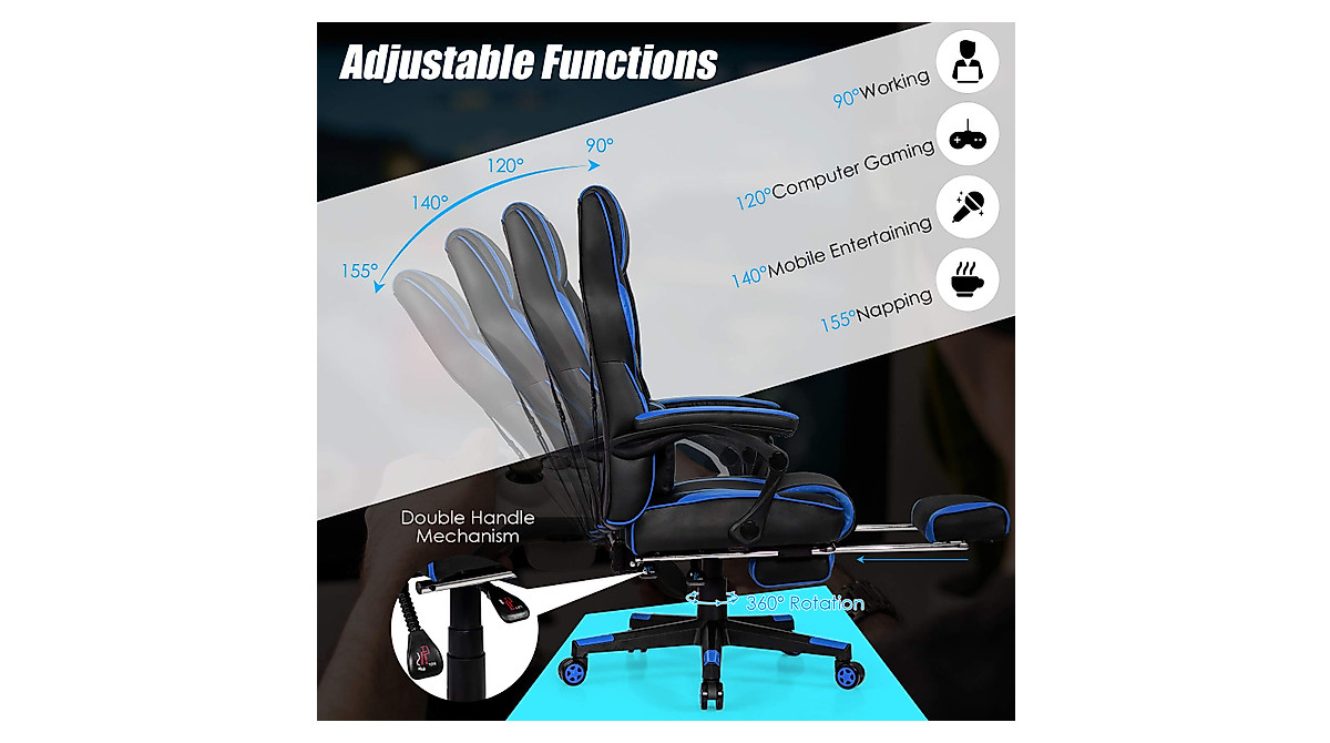 Goplus Gaming Chair with Massage & Adjustable Backrest