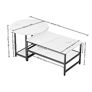 WOHOMO Coffee Table White Modern Coffee Tables for Living Room Detachable 2 Small Coffee Tables Faux White Marble