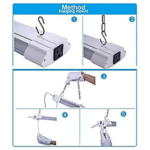 HOLDWILL 2 Pack LED Shop Light,4FT 48W Linkable Utility Integrated Ceiling Lighting Fixture, 3 CCT Selectable 3KK/4KK/5KK Hanging Mount with Pull Chain LED Workbench Light for Workshop
