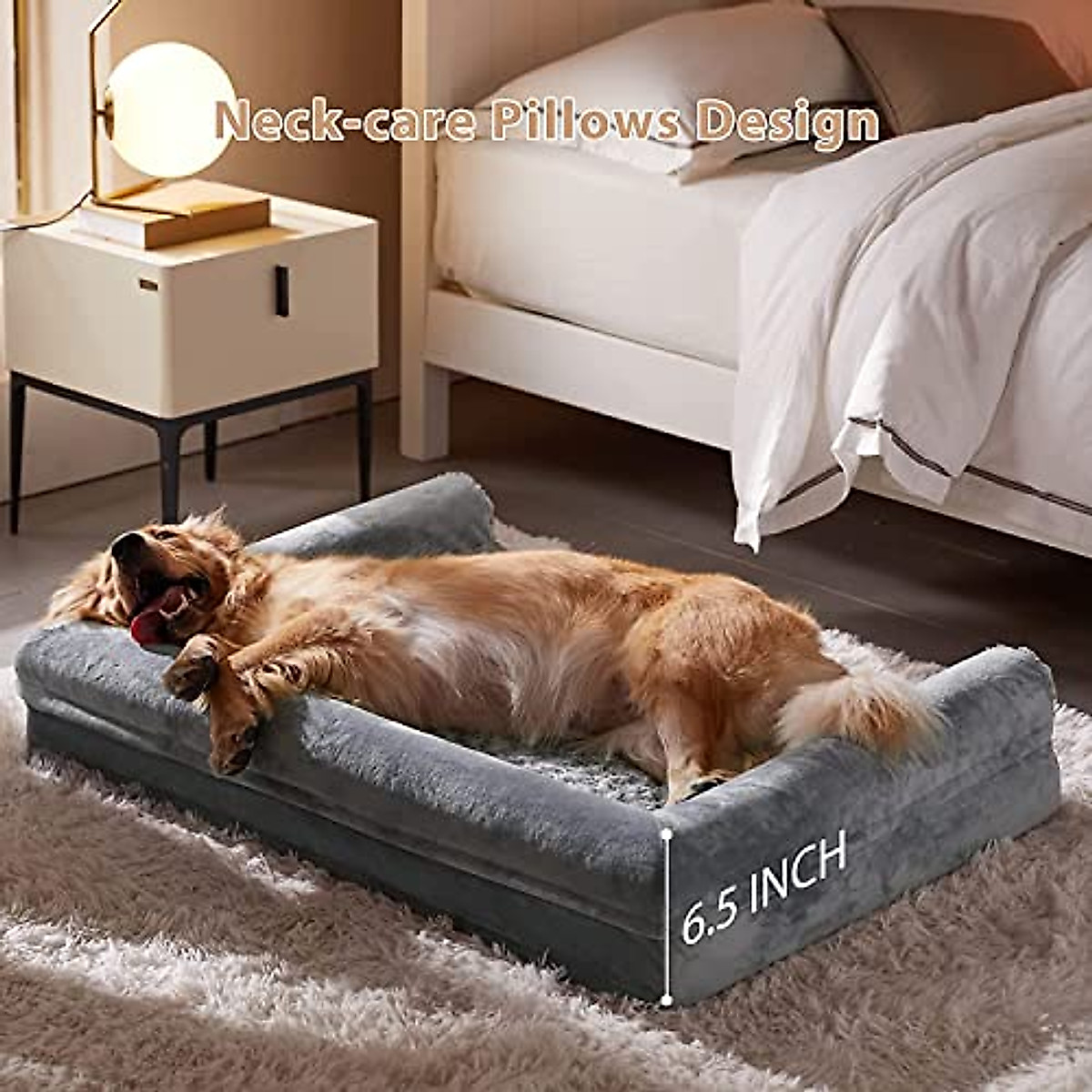 BFPETHOME Dog Beds for Large Dogs, Orthopedic Dog Bed for Medium Large Dogs, Egg- Foam Dog Crate Bed (XL(42 * 30 * 7 inch), Grey)