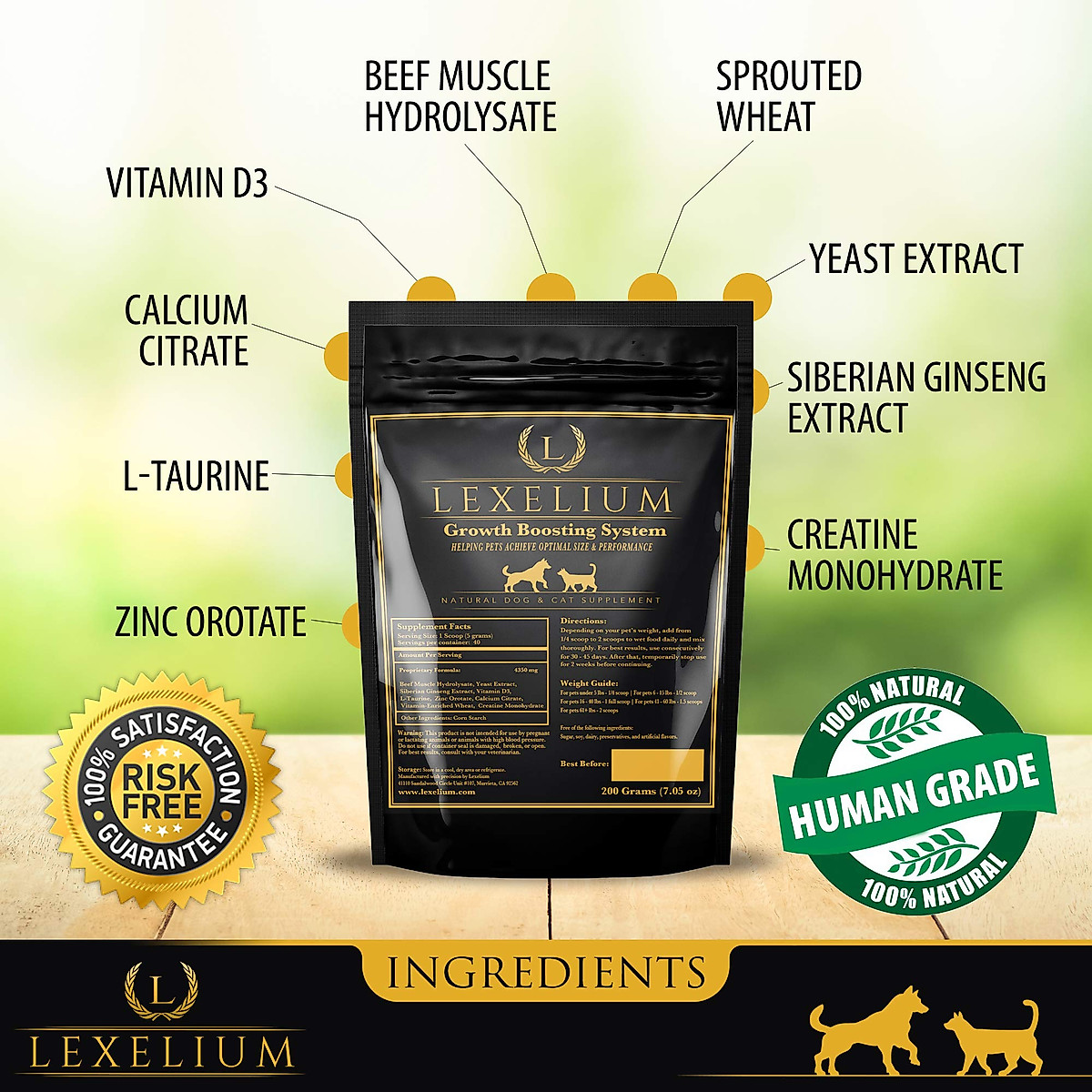 Lexelium Weight Gainer Supplement for Dogs & Cats - Muscle Building & Appetite Stimulation - 100% Natural Pet Supplement to Add Weight & Increase Immunity in Puppies and Kittens -200g