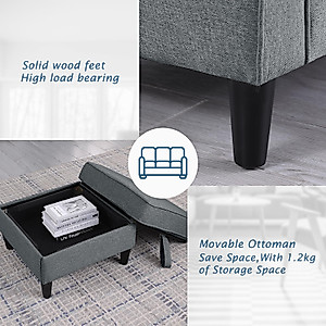 Sectional Sofa for Living Room 76inch Small Space Couches 3 Seater Sofa L shaped Chaise Loveseat Linen Fabric Comfy Couch Chairs with Reversible Ottoman Bench for Home, Apartment, Dorm, Office (Grey)