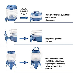 Drink Dispenser, Lemonade Juice Beverage Dispenser with Spigot for Outdoor Party, Portable, Collapsible, Clear, 5.5L