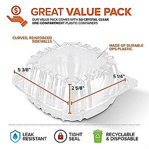 Disposable Plastic To Go Containers with Clear Lids (50 Pack) Fancy Hinged Top Square Clamshell Food Boxes for Take Out, Home Party Togo Clam Shell Box to Carry Cake, Dessert, Small Sandwich