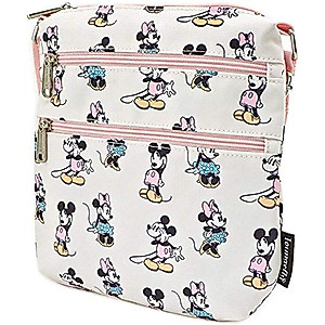 Loungefly Women Pastel Minnie Mickey AOP Nylon Passport, Multi, 8 inches x 9 inches x 1.25 inches