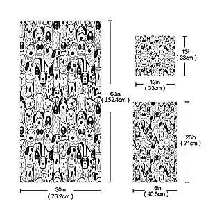 ATTX Bathroom Decorative Towel Set with Black White Doodle Dogs Print, 3-Piece Set with 30x60 inch Bath Towel, 16x28 inch Hand Towel & 13x13 inch Washcloth