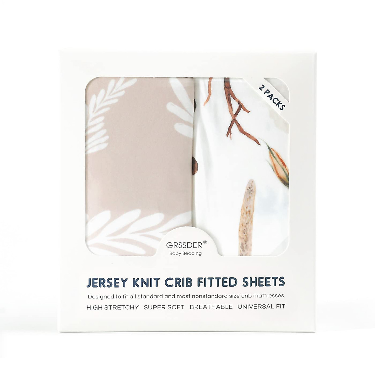 Stretch Ultra Soft Jersey Knit Fitted Crib Sheets Set 2 Pack, Fits All Standard Crib Mattress Pads Safe and Snug, Stylish Pretty Flora for Baby, Beige