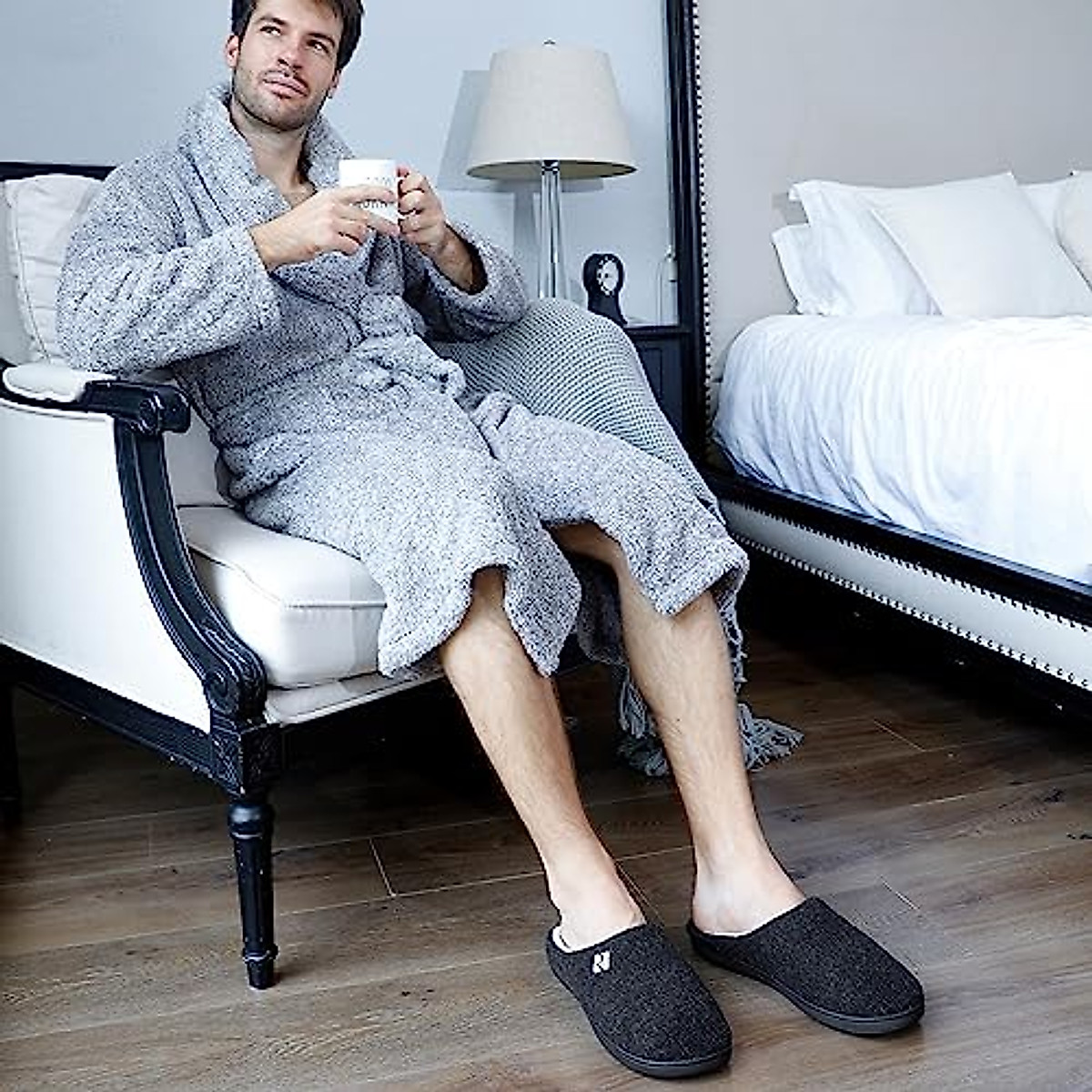 RockDove Men's Sherpa Lined Memory Foam Clog Slipper, Size 10.5 US Men, Black