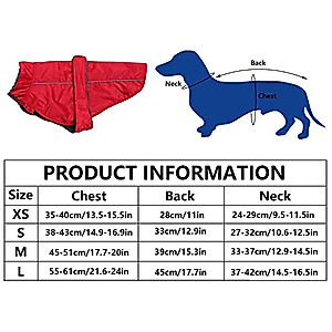 Dachshund Coat Waterproof, Perfect for Dachshund Sausage, Puppy Winter Jacket with Padded Fleece Lining, Outdoor Dog Clothing with Adjustable Bands and Underbelly Protection - Red - XS