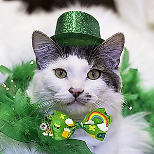 Pohshido St. Patrick's Cat Collar with Bow Tie and Bell, Kitty Kitten Breakaway Lucky Irish Shamrock Collar for Girls and Boys Male Female Cats