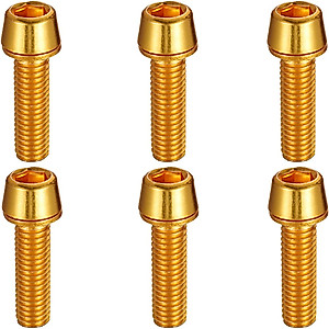 Bicycle Stem Bolts Color Tapered Head Bolt with Washer Screw M5x18mm for Road Bike,MTB,BMX,Folding - 6Pcs (Gold)